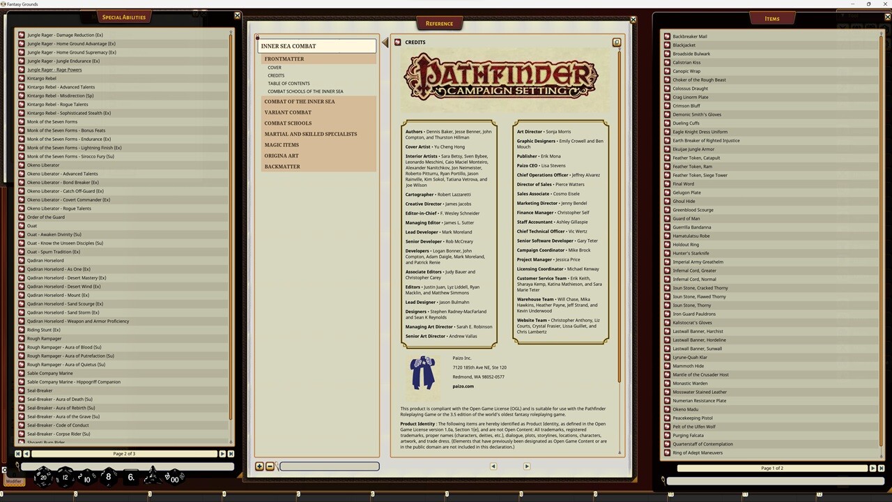 Fantasy Grounds Pathfinder Rpg Campaign Setting Inner Sea Combat