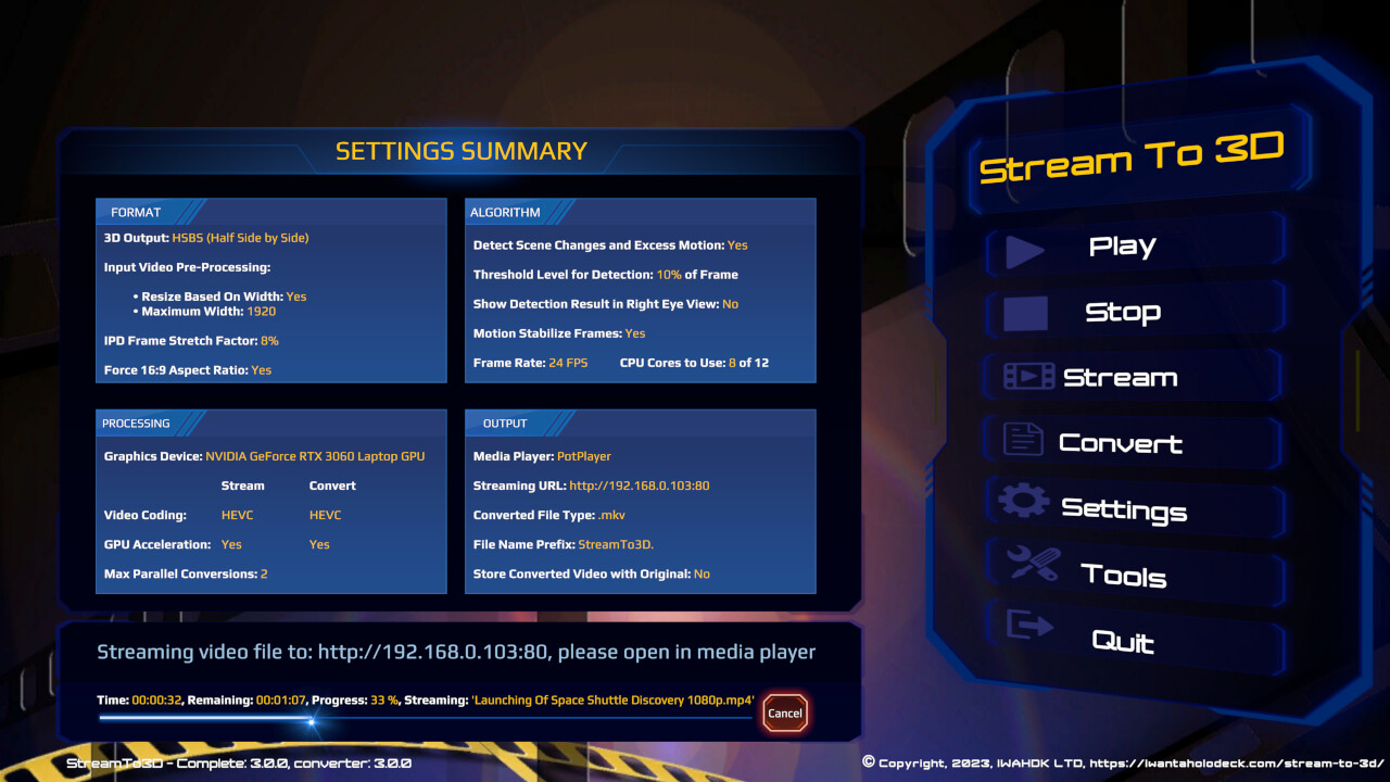 Stream to 3D on Steam