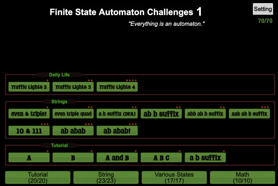 Finite State Automaton Challenges on Steam
